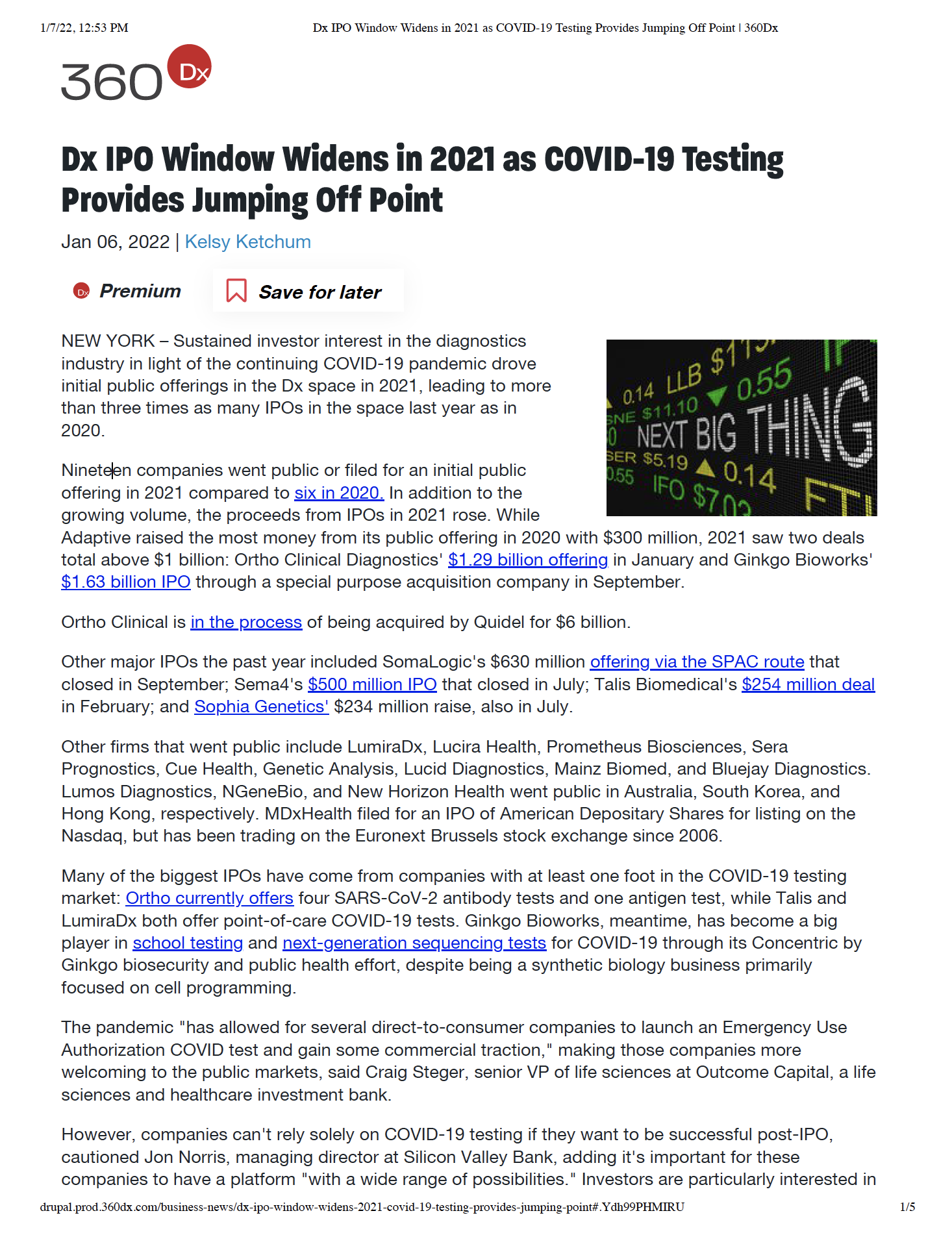 Dx IPO Window Widens in 2021 as COVID-19 Testing Provides Jumping Off ...